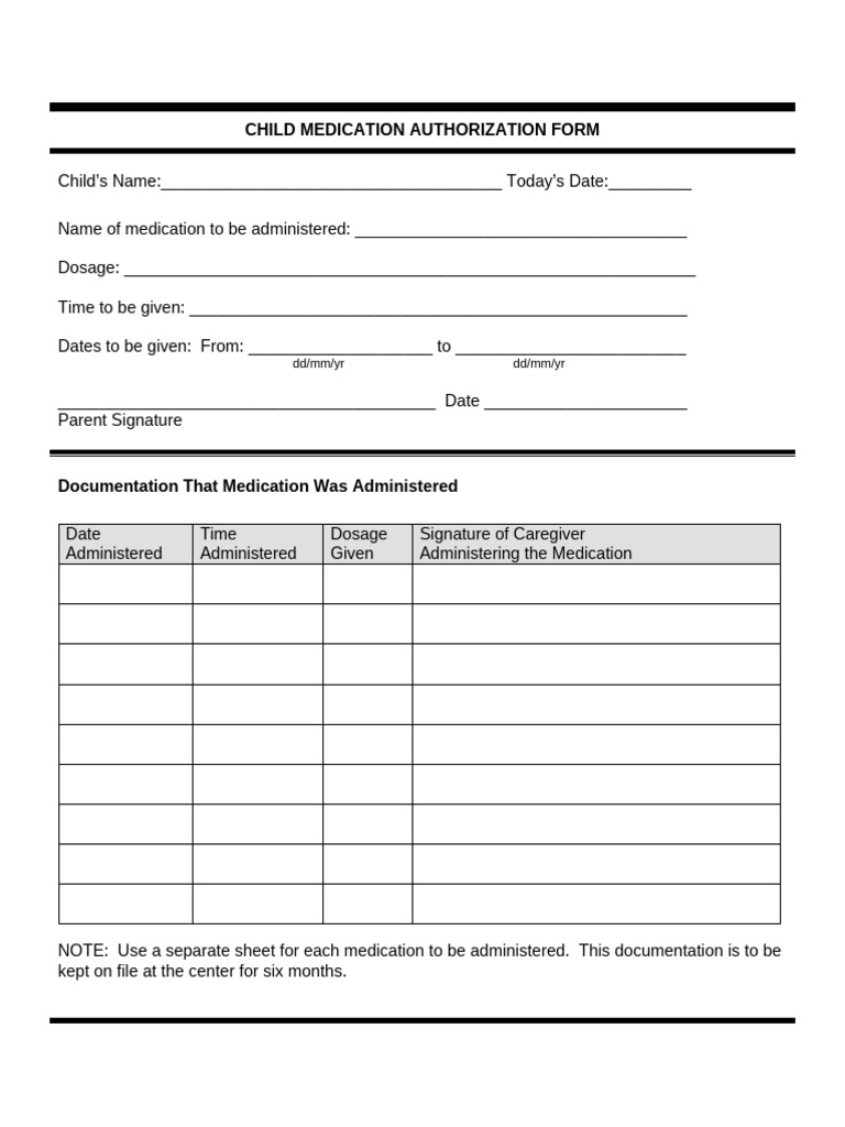 Medication Authorization Form | PDF