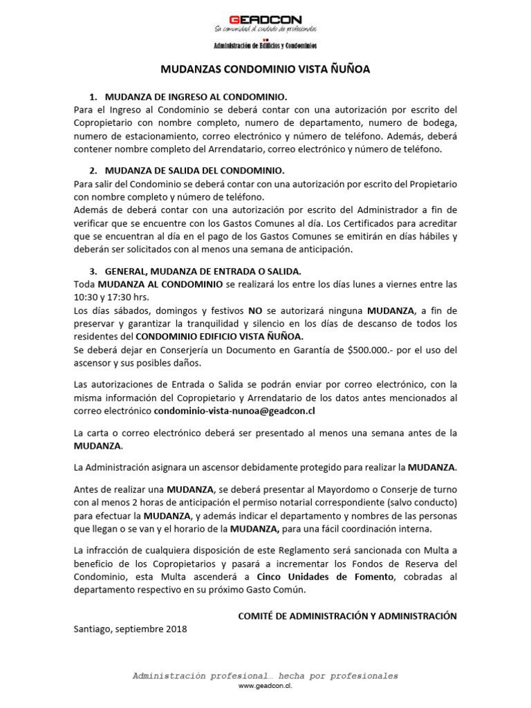 Reglamento de Mudanza | PDF | Condominio