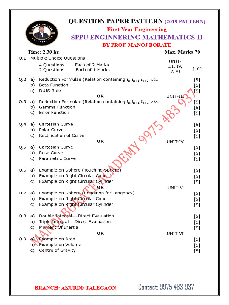 M-2 Endsem QP Pattern by Manoj Sir. | PDF | Mathematical Analysis | Elementary Geometry