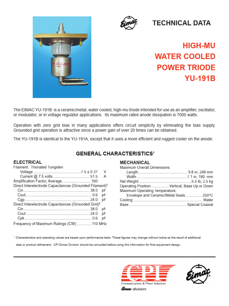 documentsDatasheetsYU191B PDF | PDF | Vacuum Tube | Capacitor