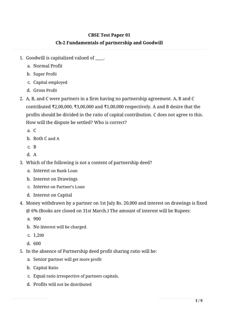 12 Ac CH 1+2 Test .1 | PDF | Interest | Partnership