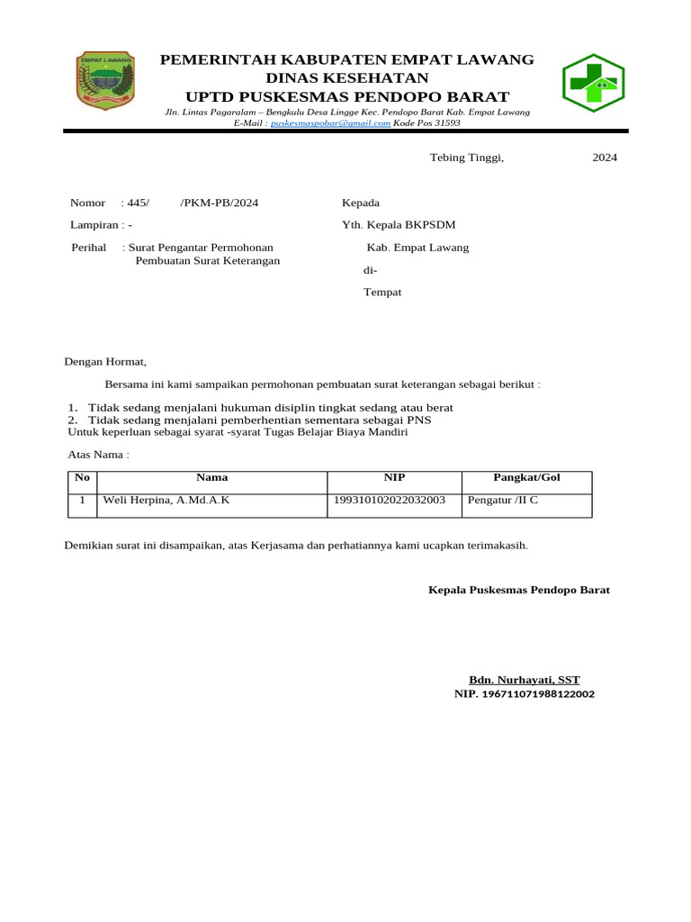 Surat Pengantar BKD | PDF