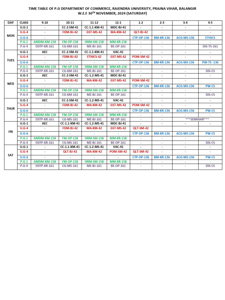 Final Time Table | PDF