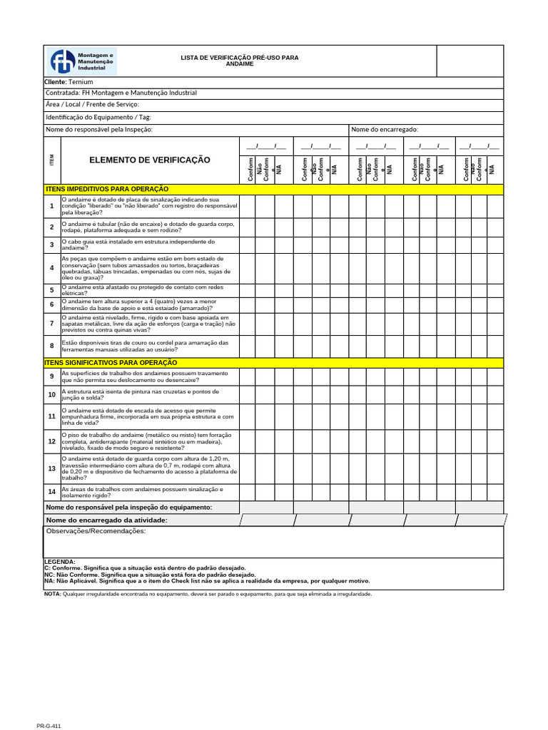 Check List Andaime | PDF