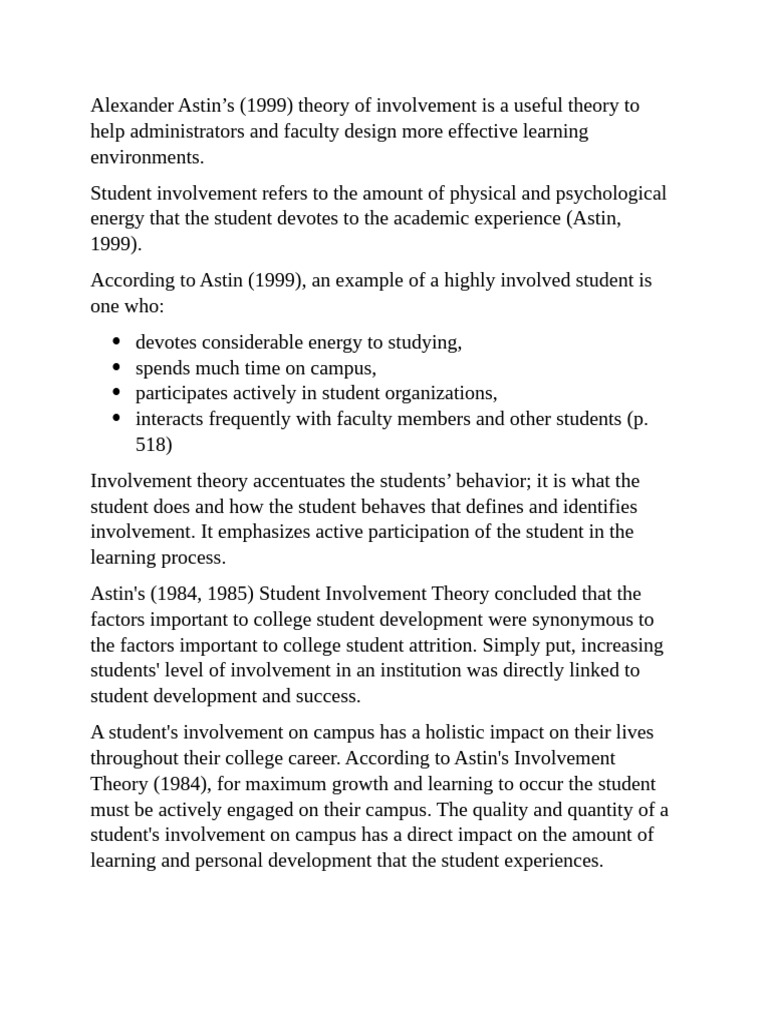 Theory of Involvement Alexander Astin | PDF