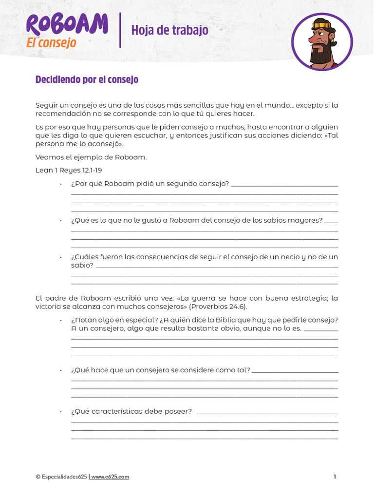 03 Lecciones Reyes Roboam Hoja de Trabajo | PDF