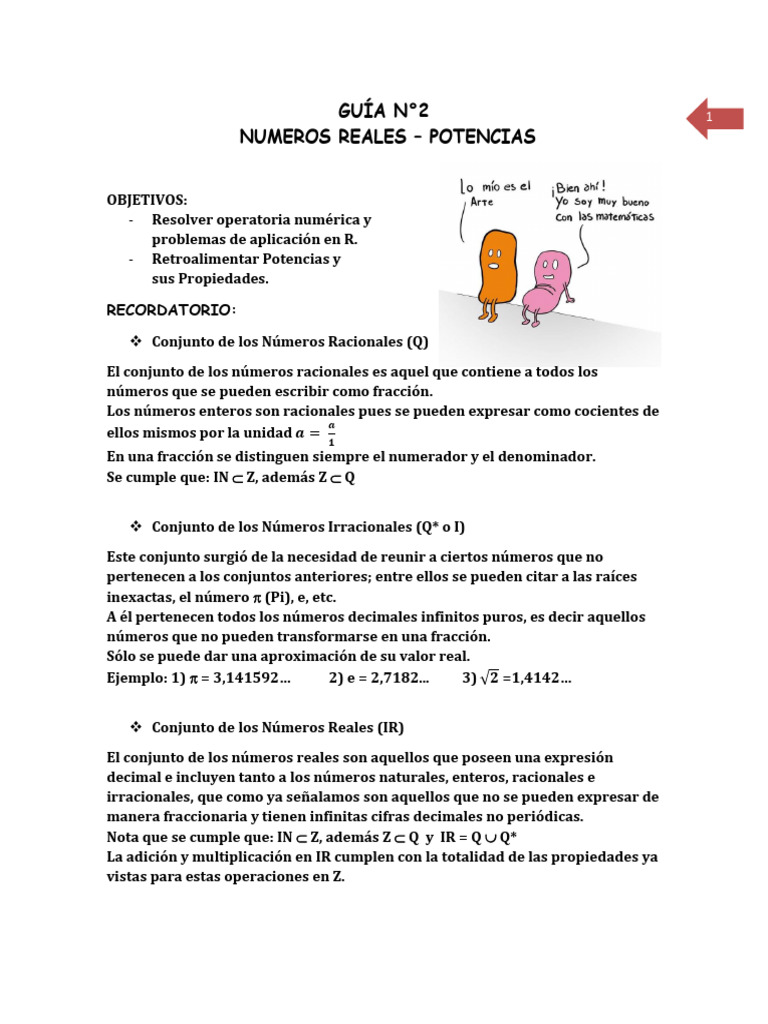 Matemática 2do Medio Guía N°3 Numeros Reales Potencias | PDF | Números ...