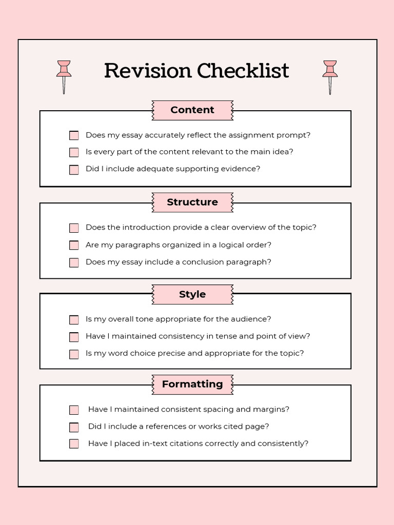 Essay Revision Checklist Guide | PDF
