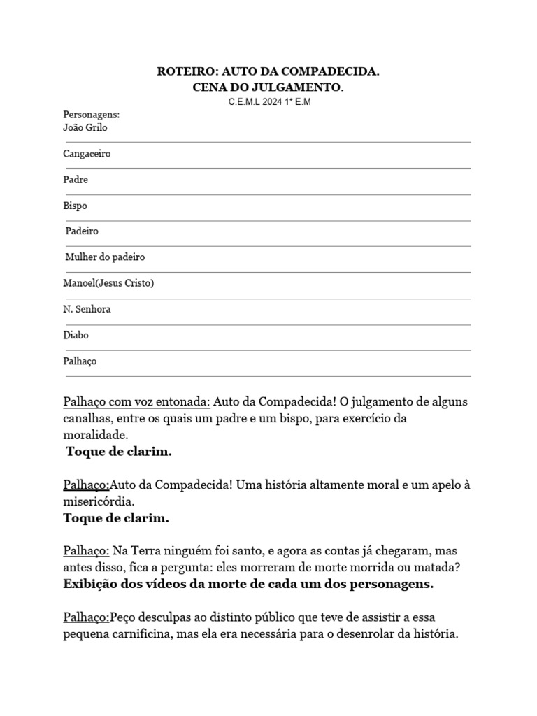 Roteiro Auto Da Compadecida | PDF | Diabo | Jesus