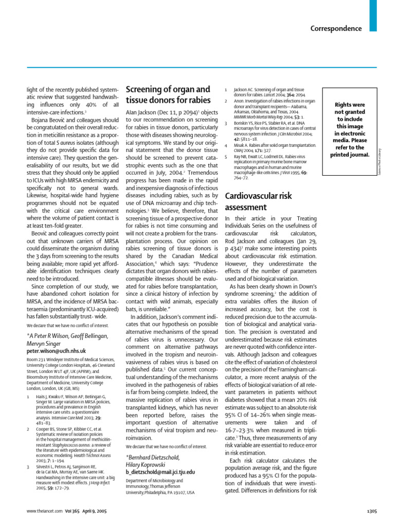 Cardiovascular Risk Assessment Lancet 6 | PDF | Rabies | Methicillin ...