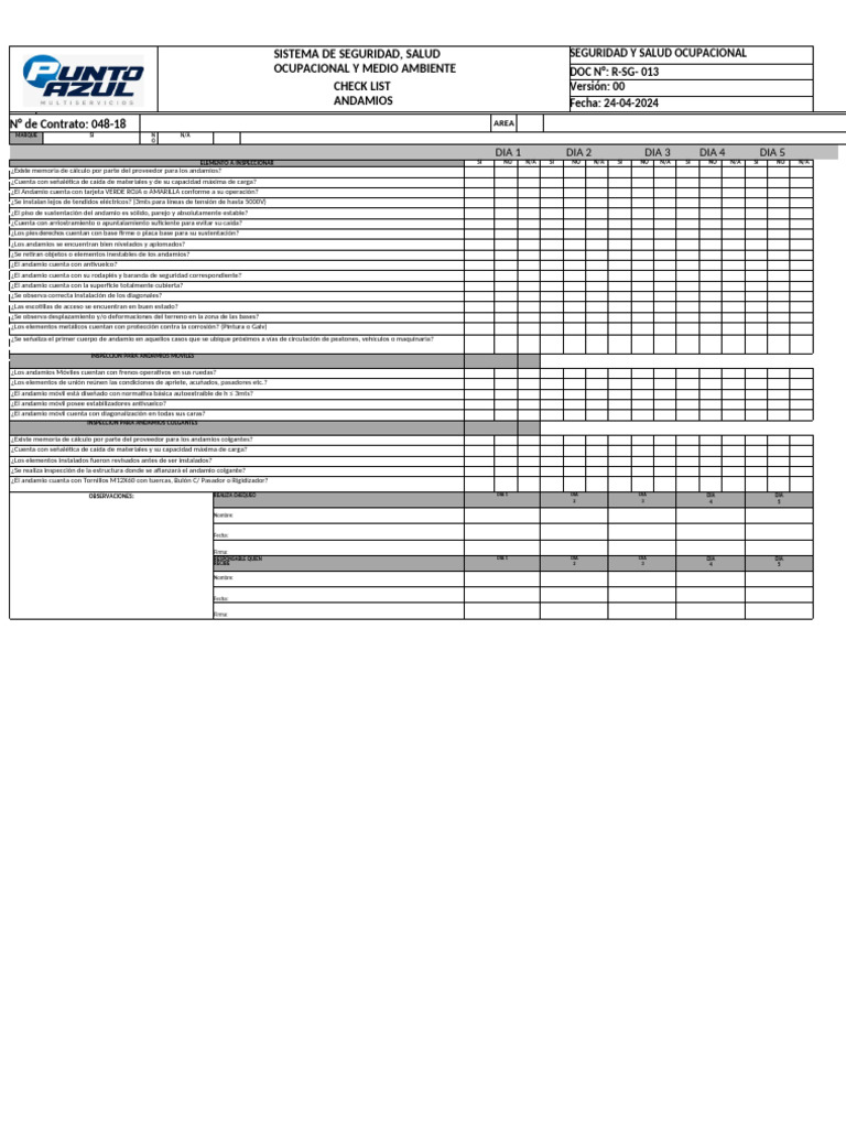 R-SG - 013 Chec List Andamios Rev. 5 | PDF