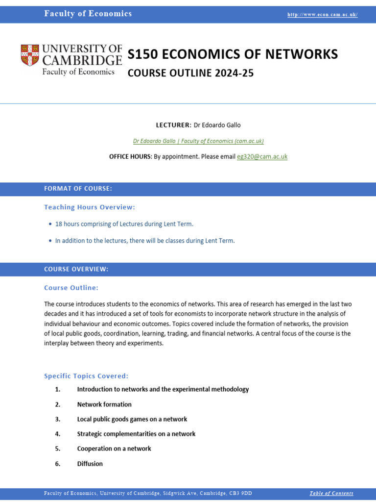 Course Outline S150 2024 25 | PDF | Economics