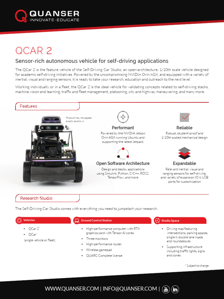 QCar 2-Product Data Sheet | PDF | Computer Science | Computer Hardware