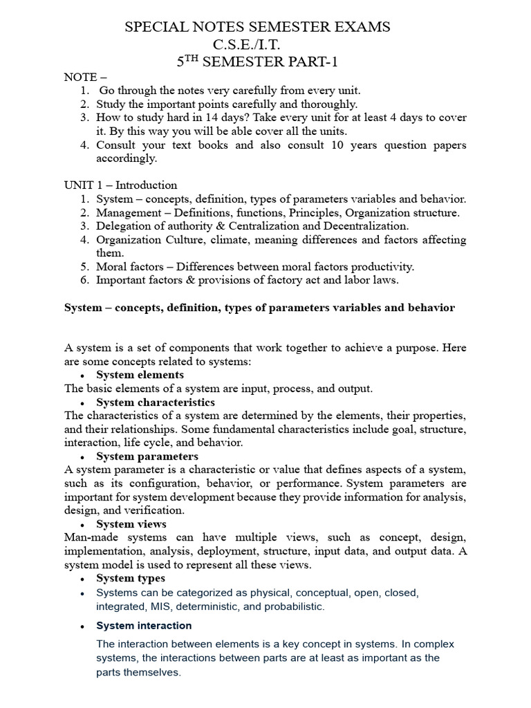 5th Semester Exam Study Guide: C.S.E./I.T. | PDF | System | Project ...