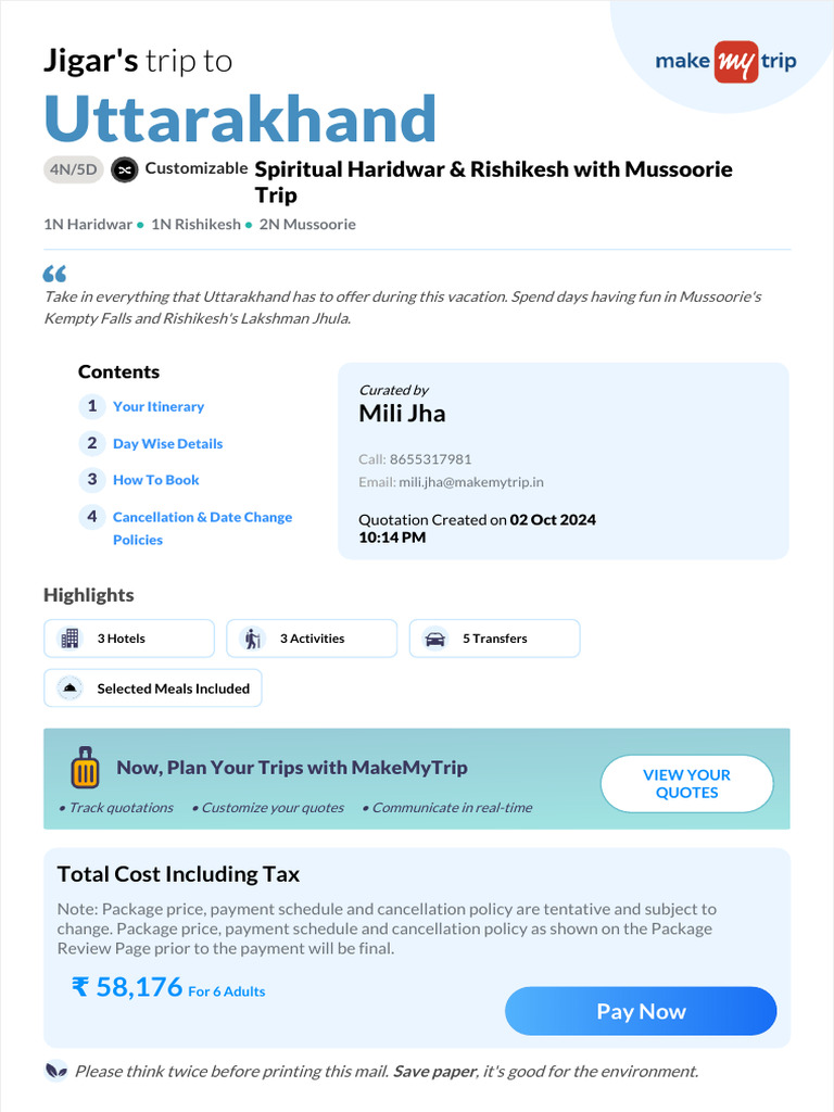 Spiritual Haridwar & Rishikesh with Mussoorie Trip | PDF | Taxes