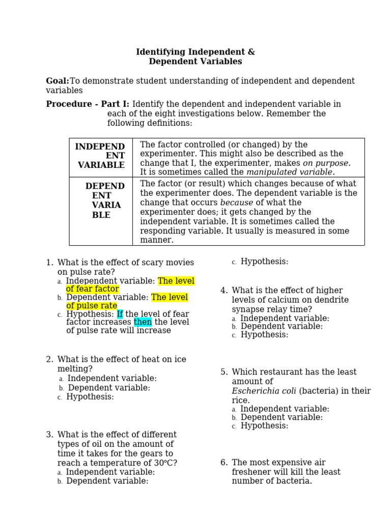 Identifying Independent Dependent Variables | PDF | Dependent And ...