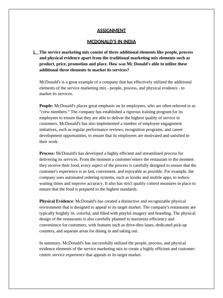 Assignment - Mcdonald's in India | PDF | Fast Food | Mc Donald's