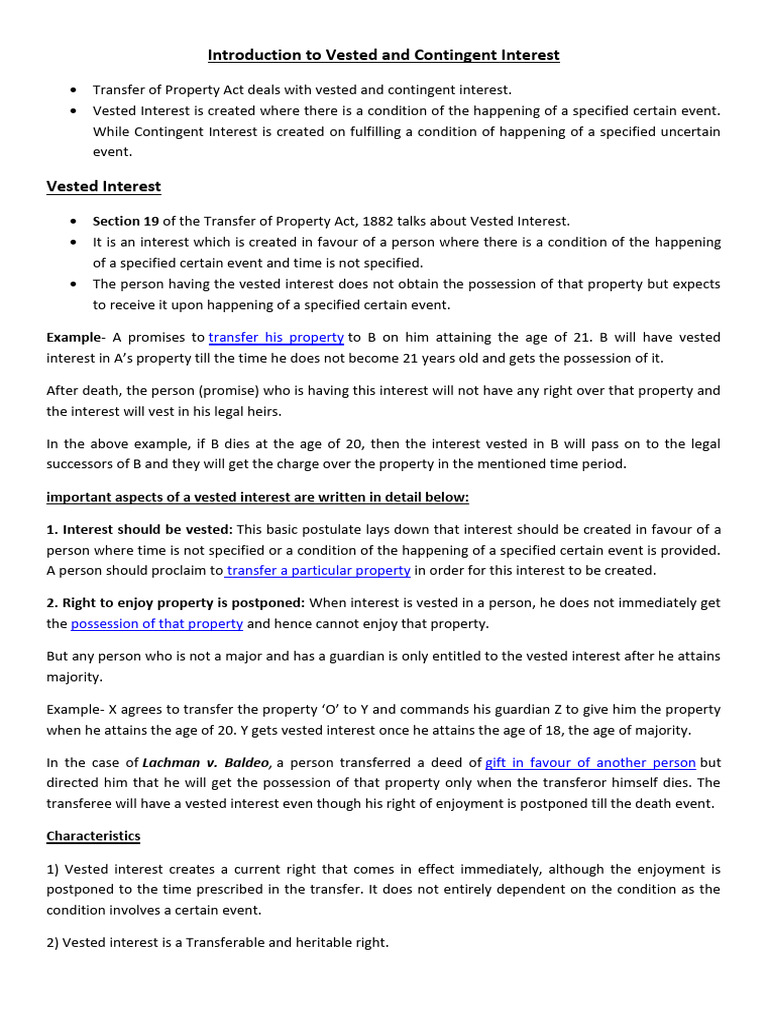 Vested vs. Contingent Interest Explained | PDF | Property | Property Law