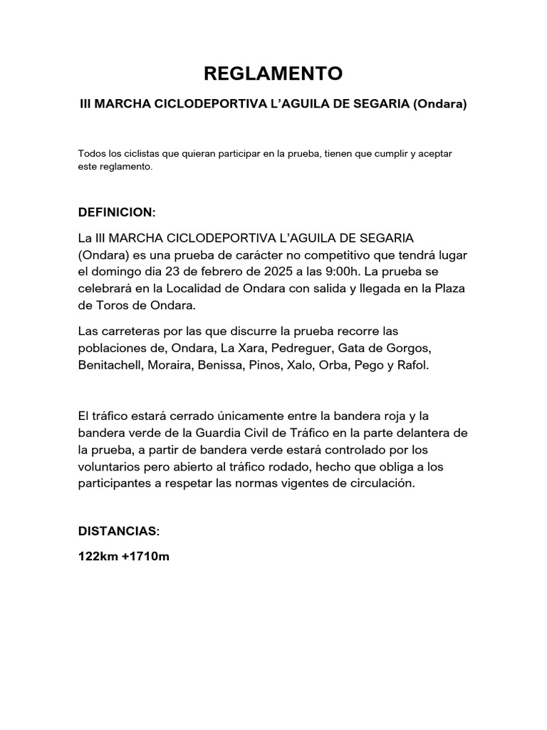 Reglamento III Marcha Ciclo Ondara 2025 | PDF | Tráfico