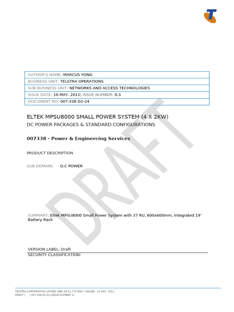 D2-24 Eltek MPSU8000 For LTE RRU Systems Draft v0 4 | PDF | Rectifier | Alternating Current