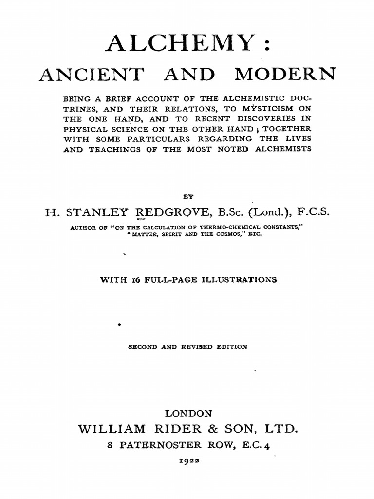 Alchemy Ancient and Modern (1922) | PDF | Alchemy | Chemical Elements