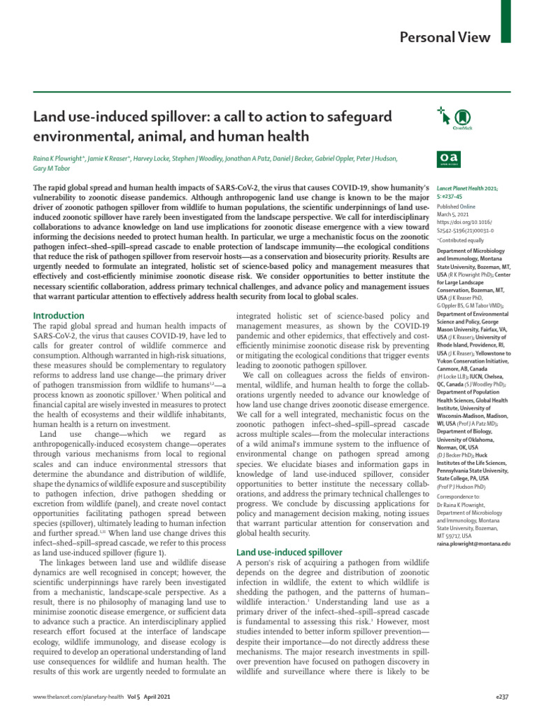 Land Use-induced Spillover._Raina ect. | PDF | Infection | Pathogen