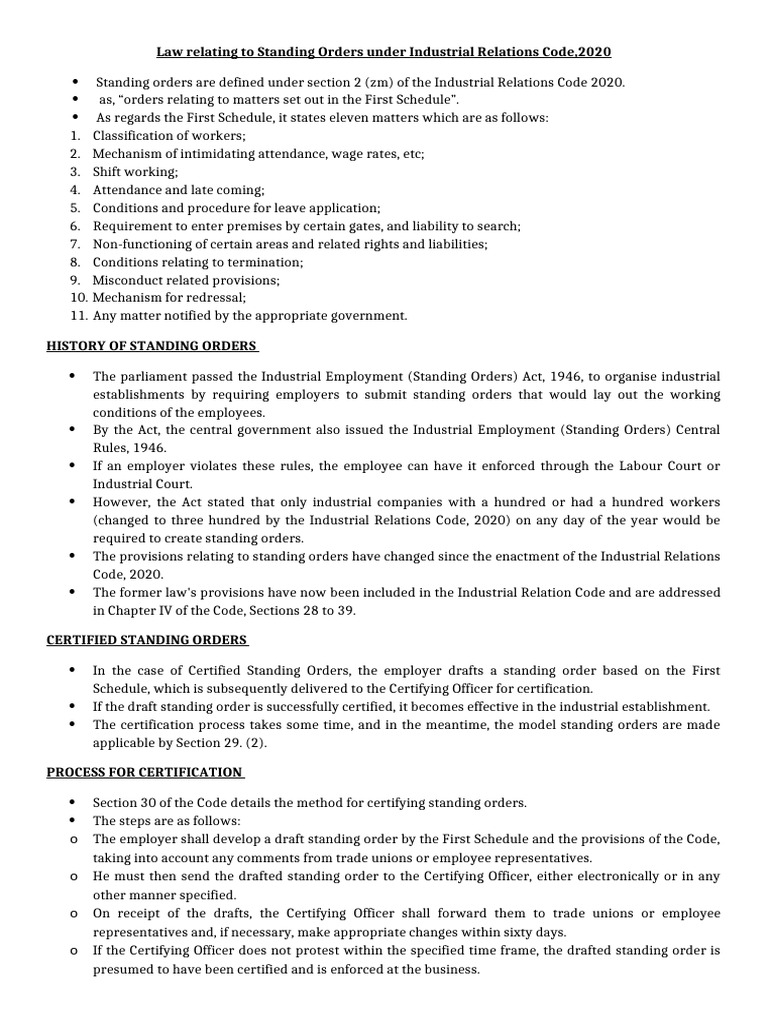 Standing Orders in Industrial Relations Code | PDF | Employment | Appeal