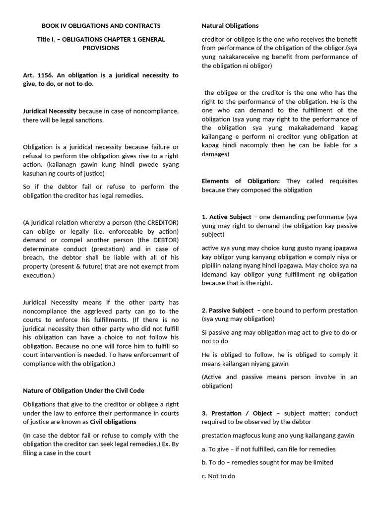 Book IV Obligations and Contracts | PDF | Justice | Crime & Violence