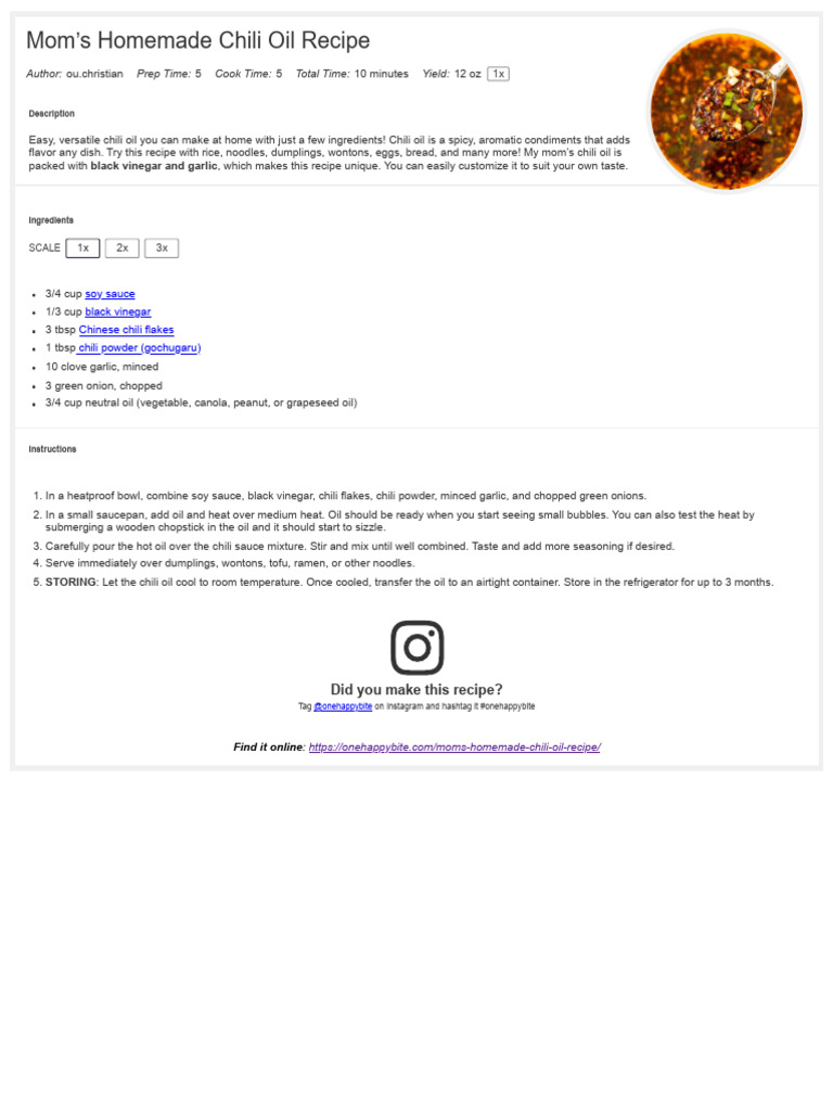 Mom's Homemade Chili Oil Recipe - One Happy Bite | PDF