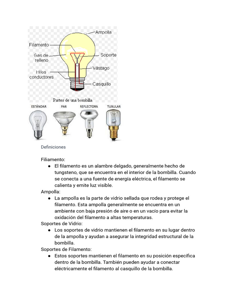 Partes y Tipos de Bombillas Explicadas | PDF | Bombilla incandescente ...