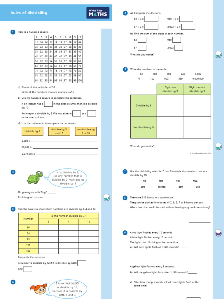 Y6 Autumn Block 2 WO4 Rules of Divisibility 2022 | PDF | Arithmetic | Mathematics