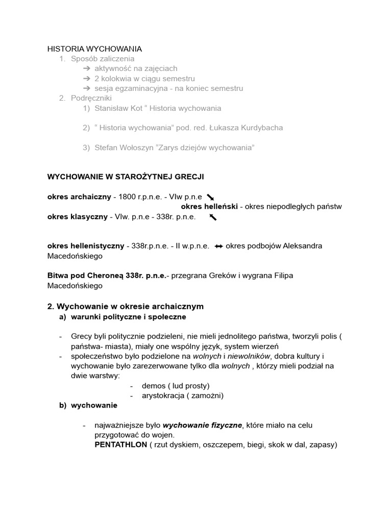 Historia Wychowania - Notatki | PDF