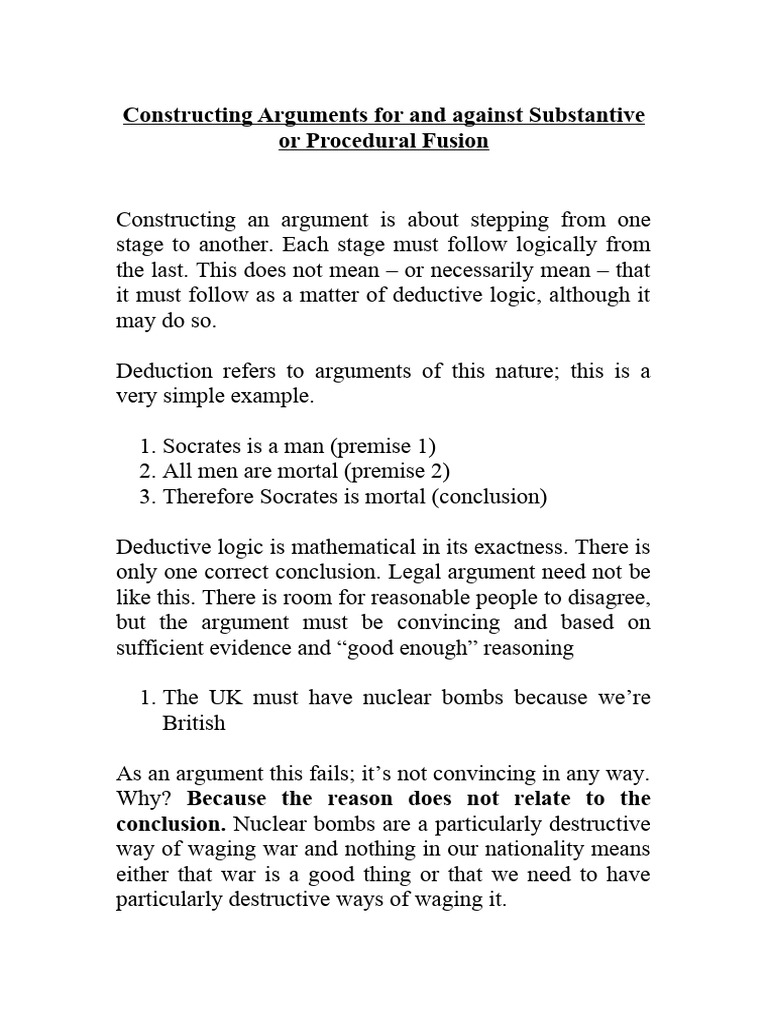 Constructing Arguments For and Against Substantive or Procedural Fusion - Tagged | PDF | Equity ...