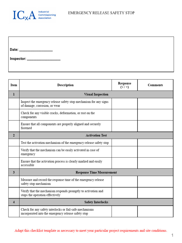 Emergency Release Safety Stop Checklist | PDF