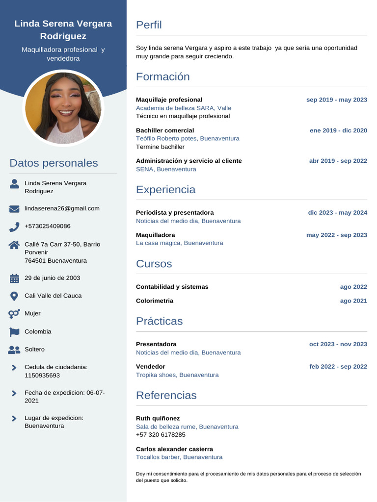 Hoja de Vida Linda Serena Vergara Rodriguez | PDF