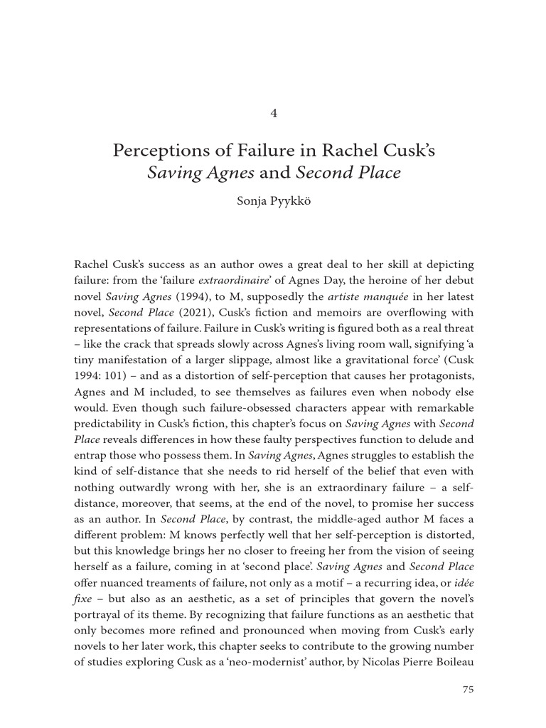Perceptions of Failure in Rachel Cusk's Saving Agnes and Second Place ...