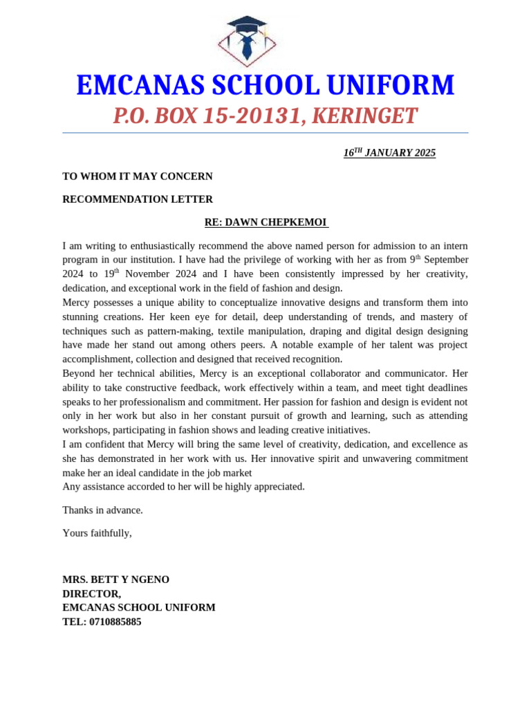 Emcanas School Uniform Rec Letter | PDF
