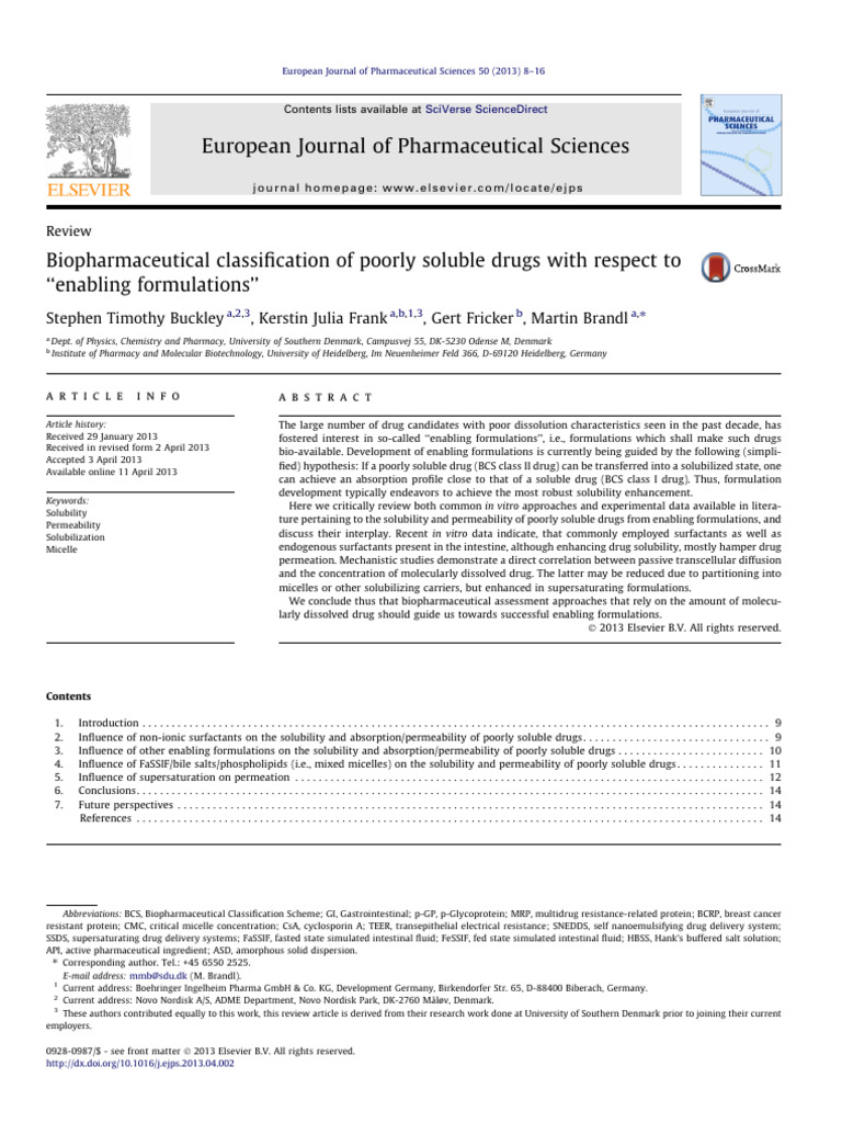 Biopharmaceutical Classification of Poorly Soluble Drugs With Respect ...