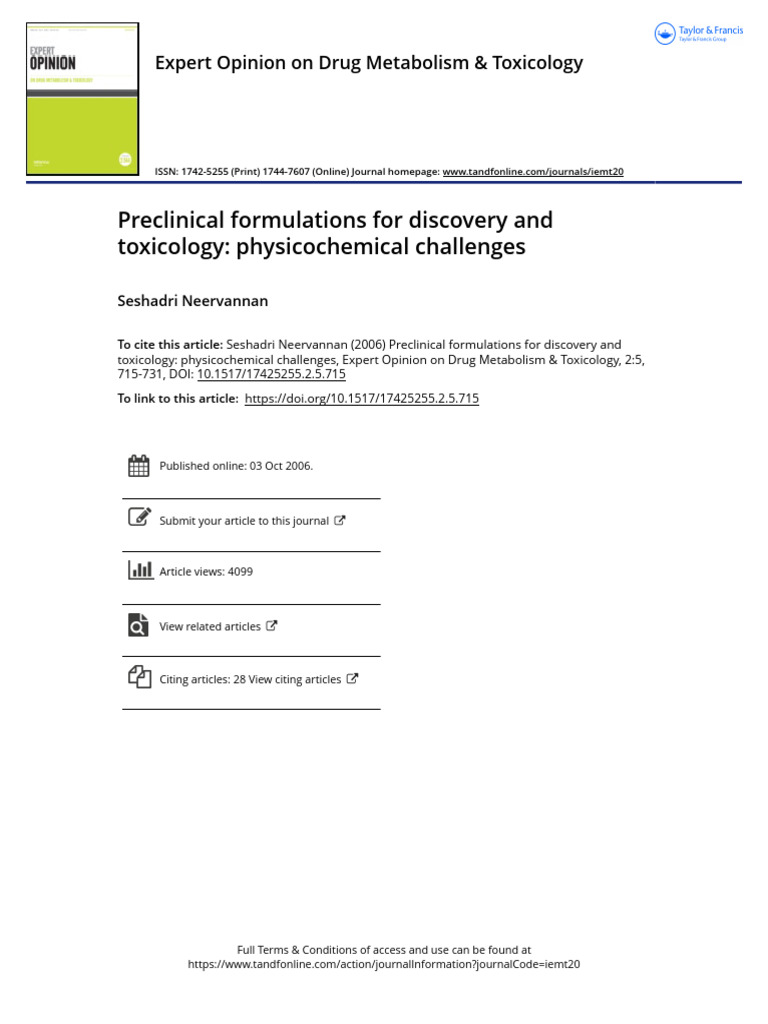 Preclinical formulations for discovery and toxicology-2006 | PDF | Drug ...