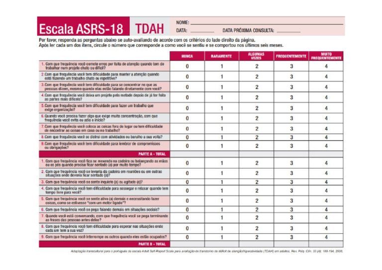 Escala ASRS - Só A Escala | PDF