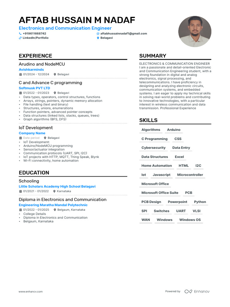Aftab Hussain MNadaf Resume | PDF | Arduino | Internet Of Things