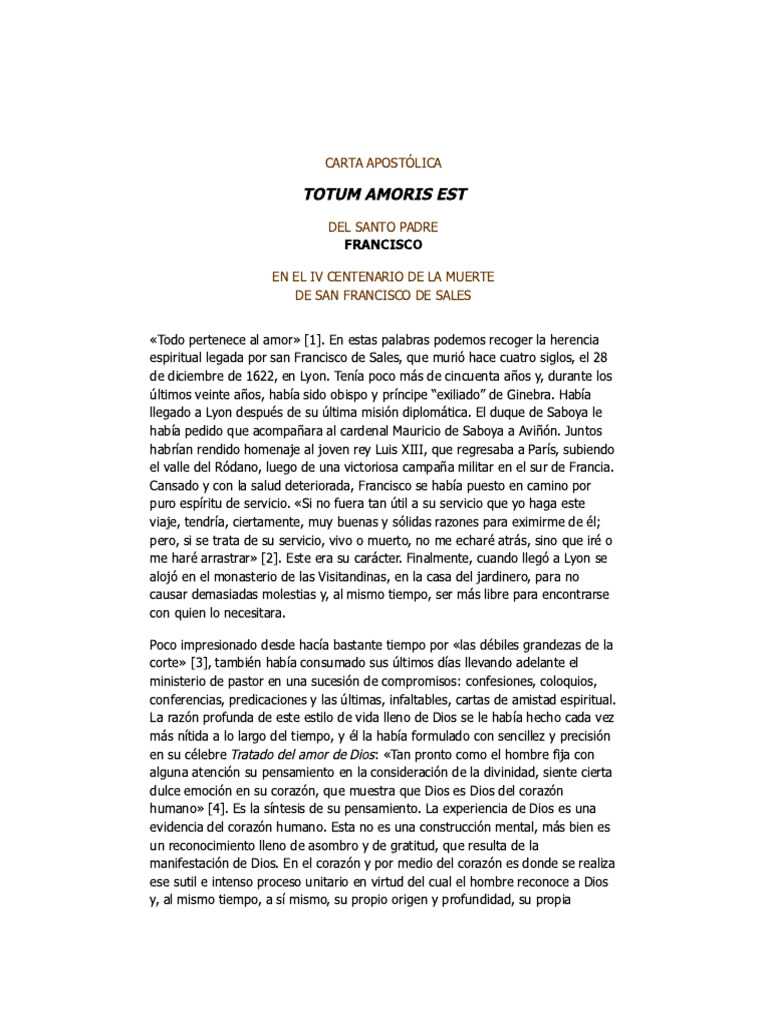 Carta Apostólica Totum Amoris Est Del Papa Francisco a Los 400 Años de ... Carta Apostólica Totum Amoris Est Del Papa Francisco a Los 400 Años de ...
