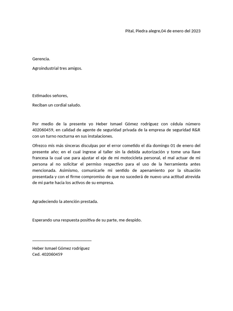 Carta de Disculpas Por Actos Cometidos | PDF