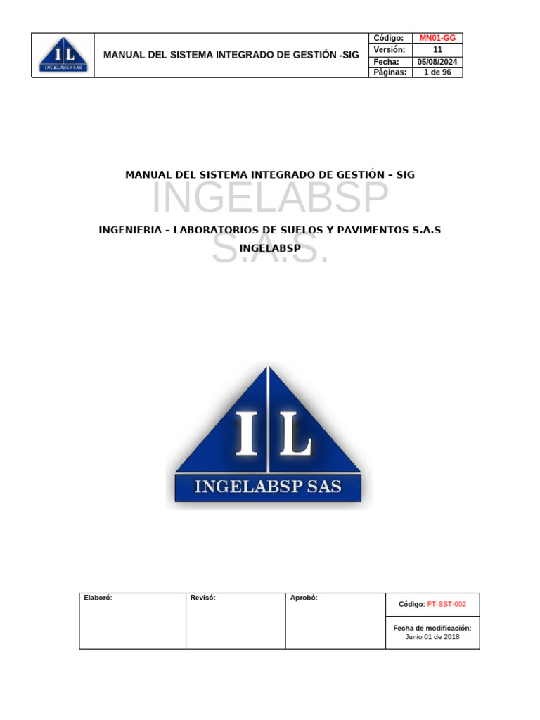 Manual SIG para Ingeniería y Laboratorios | PDF | Planificación estratégica | Contralor