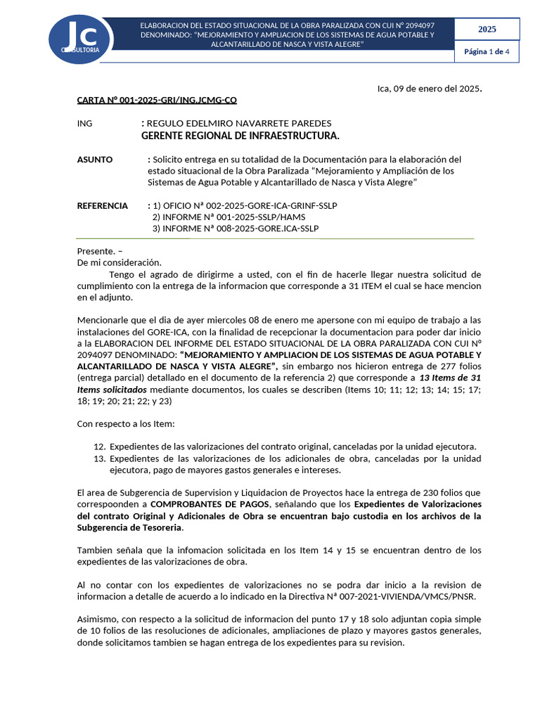 CARTAS N 001-2025 Completar Informacion | PDF