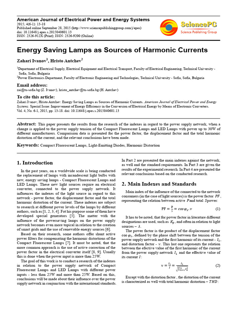 Energy Saving Lamps As Sources of Harmonic Currents | PDF | Compact ...