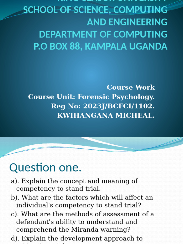 Forensics Psychology Course Work | PDF | Miranda Warning | Competence (Law)