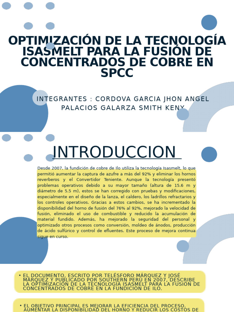 Optimizacion de La Tecnología Isasmelt | PDF | Cobre | Fundición