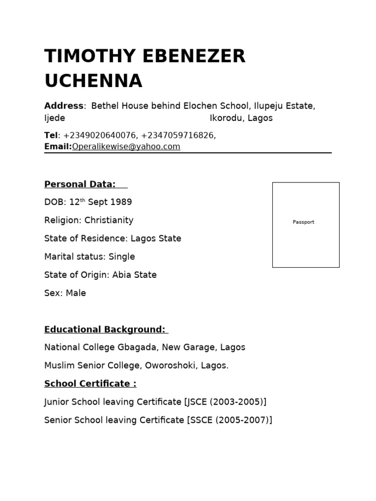 Timothy Ebenezer Uchenna Resume | PDF