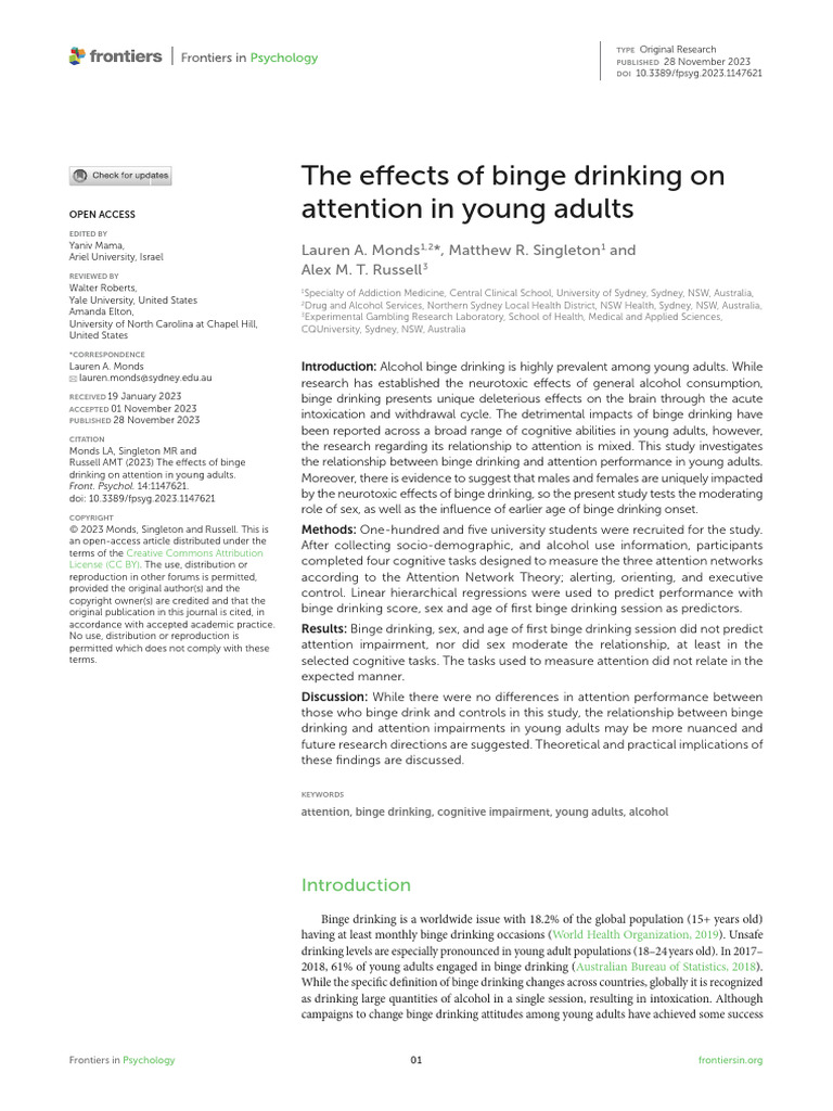 The Effects of Binge Drinking On Attention in Young Adults | PDF ...
